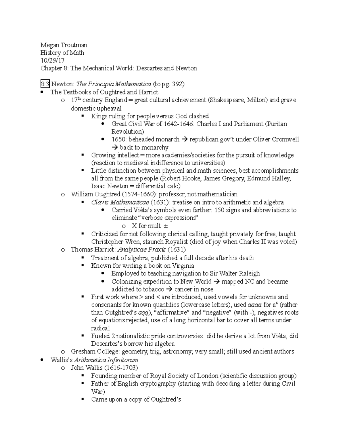 8.3 Notes (1st half) - Summary The History of Mathematics: an ...