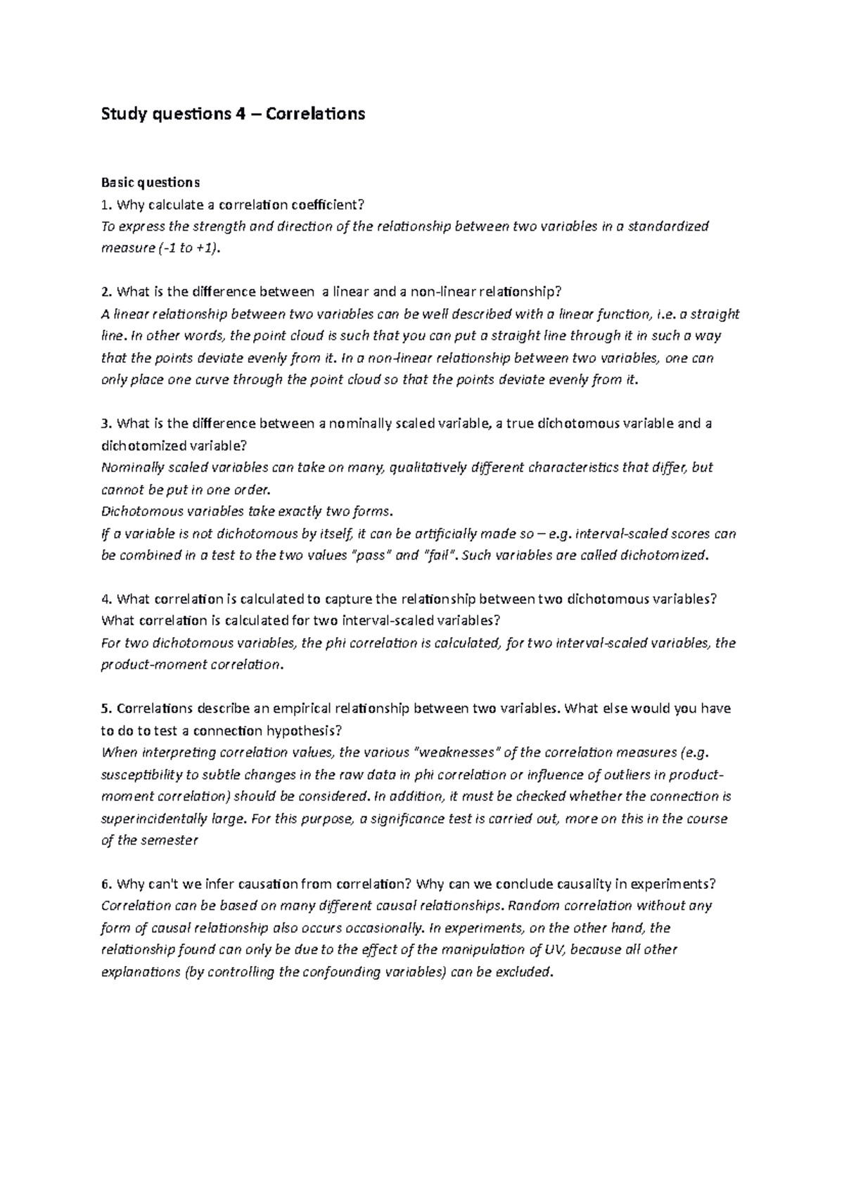 Study questions 4 - Correlations - Study questions 4 – Correlations ...