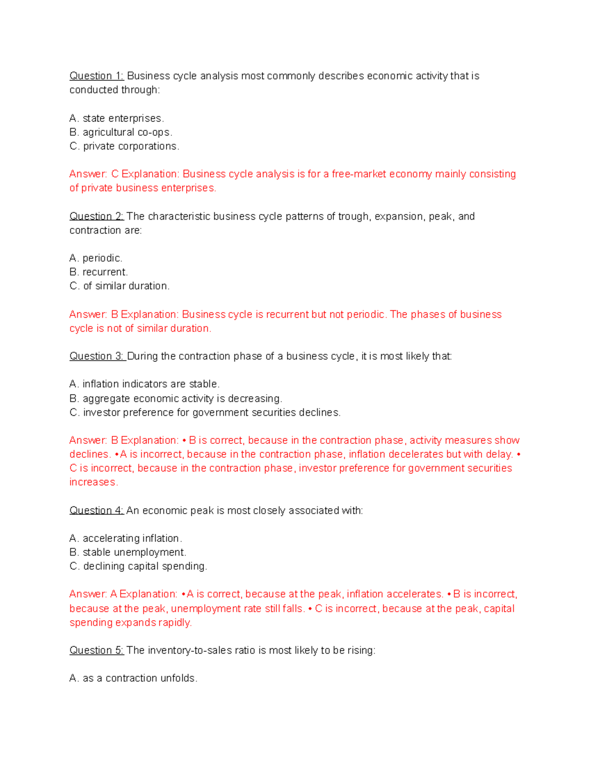 Econ Assignment 14 solved - Question 1: Business cycle analysis most ...