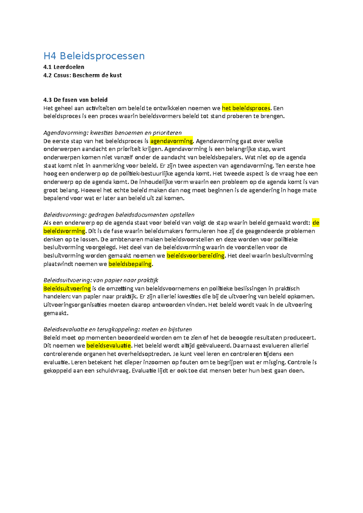 H4 Beleidsprocessen - Samenvatting Openbaar Bestuur: beleid ...