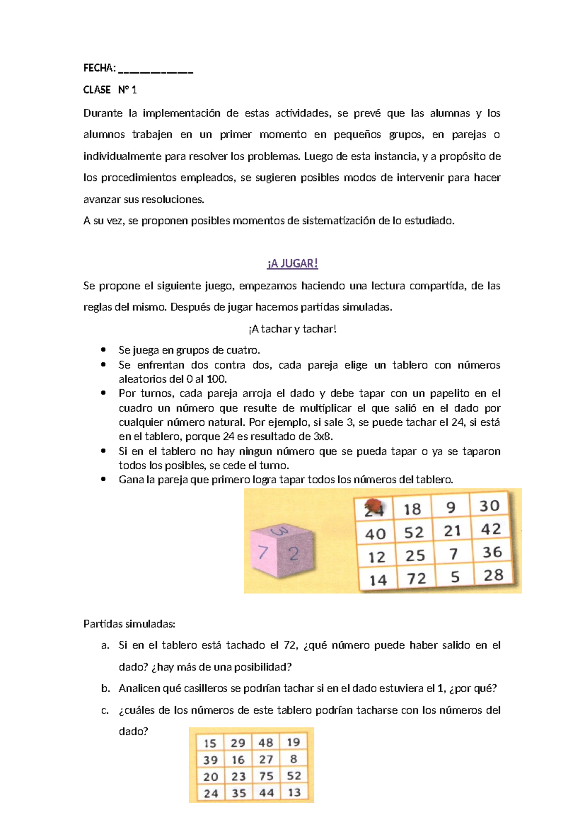 Multiplos y divisores Secuencia 6TO 53 - FECHA: ______________ CLASE N° 1 Durante la ...