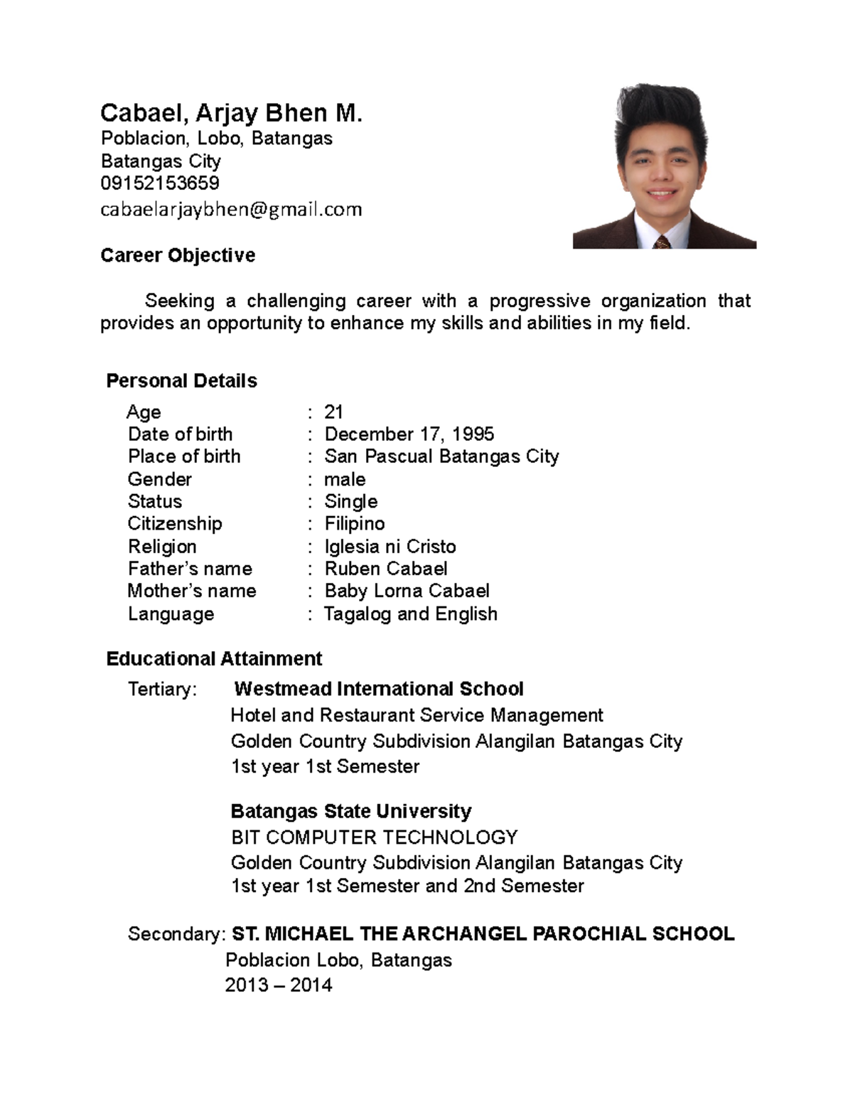 Manrique 1 - Lecture - Cabael, Arjay Bhen M. Poblacion, Lobo, Batangas ...