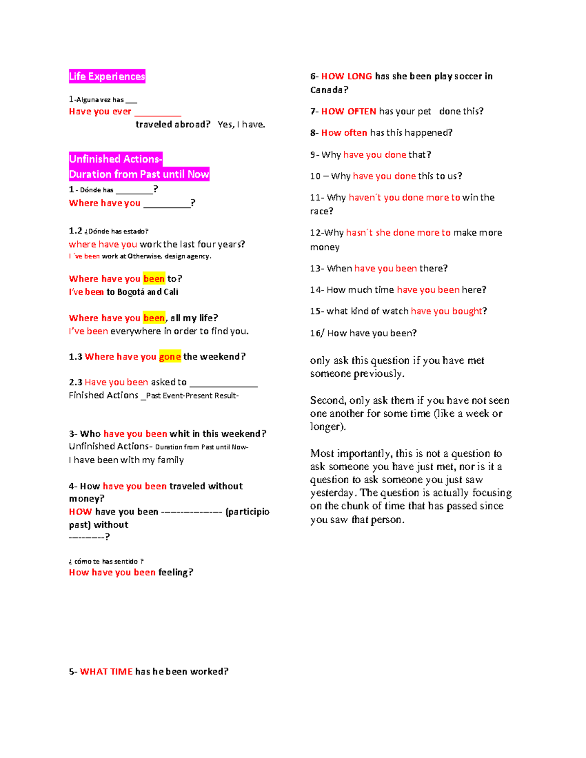 Present Perfect - Life Experiences 1 - Alguna vez has ___ Have you ever ...