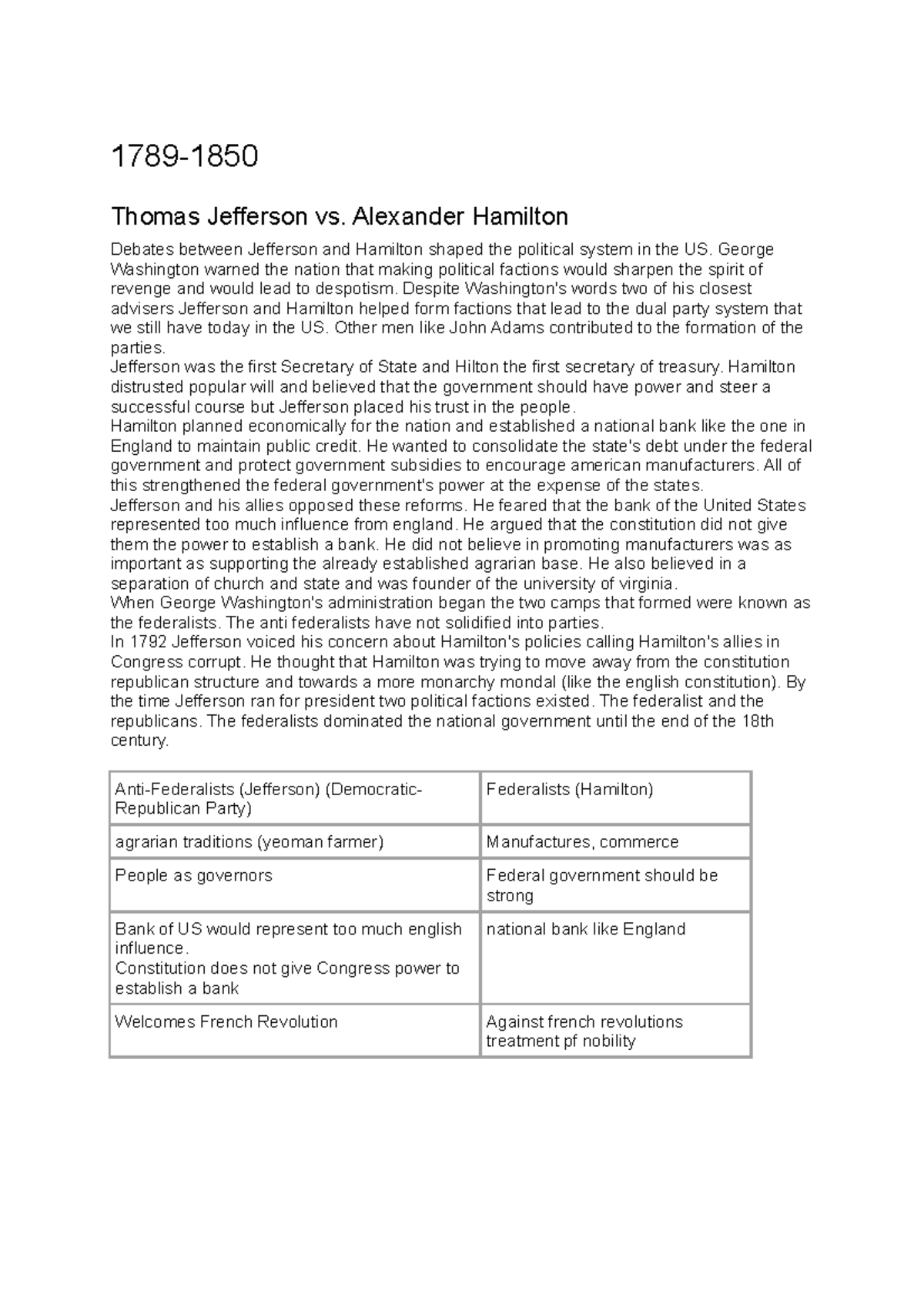 1789-1850 - Notizen von VO - 1789- Thomas Jefferson vs. Alexander ...