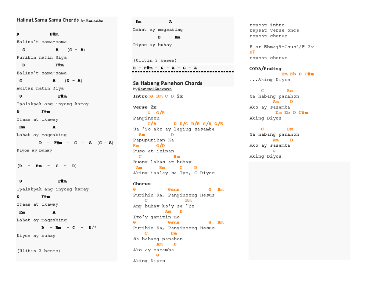 Chords 1 - chrds - Halinat Sama Sama Chords by Musikatha D F#m Halina’t sama-sama G A (G - A ...