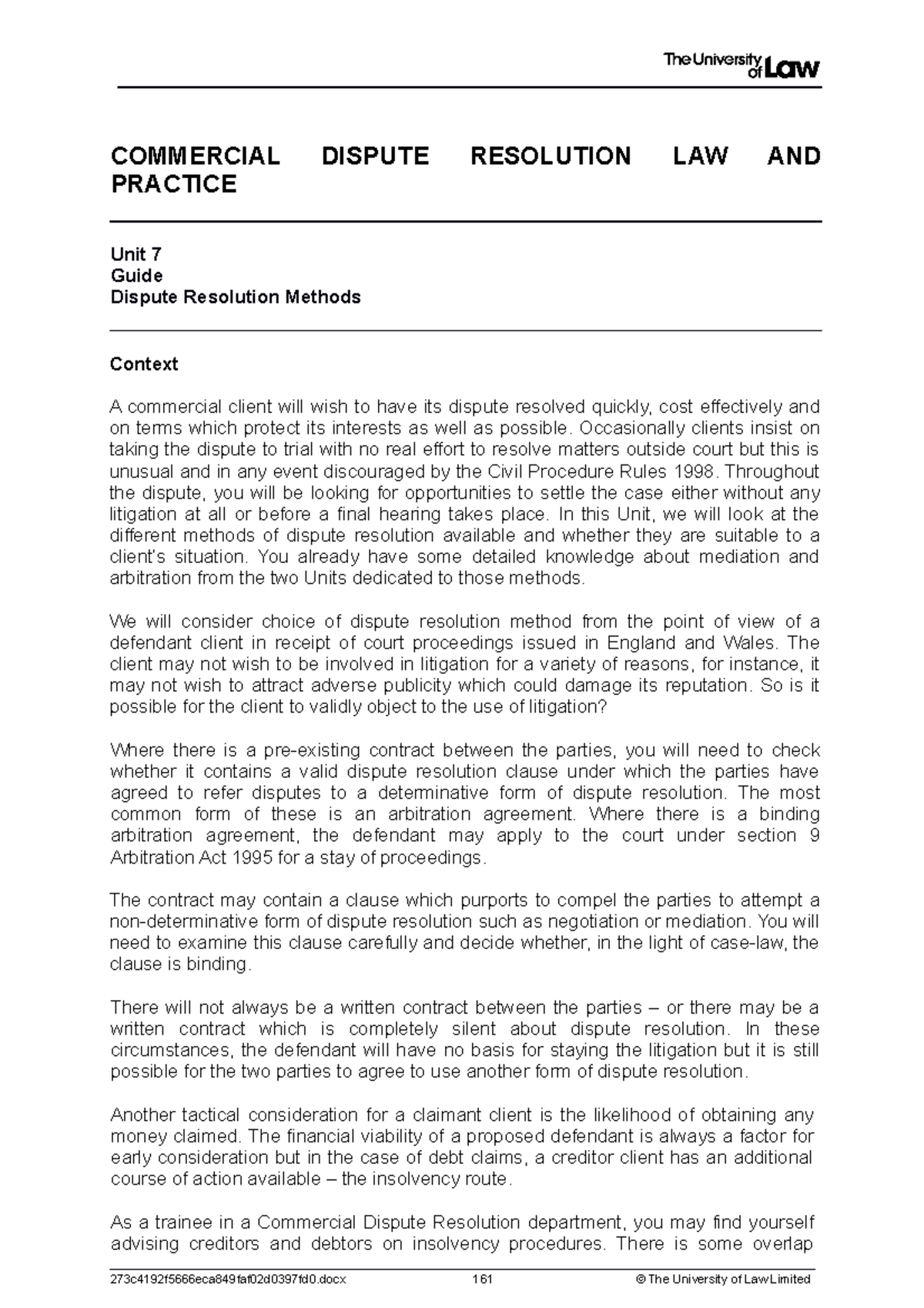 2122 cdr ws07 ce01 guide - COMMERCIAL DISPUTE RESOLUTION LAW AND ...