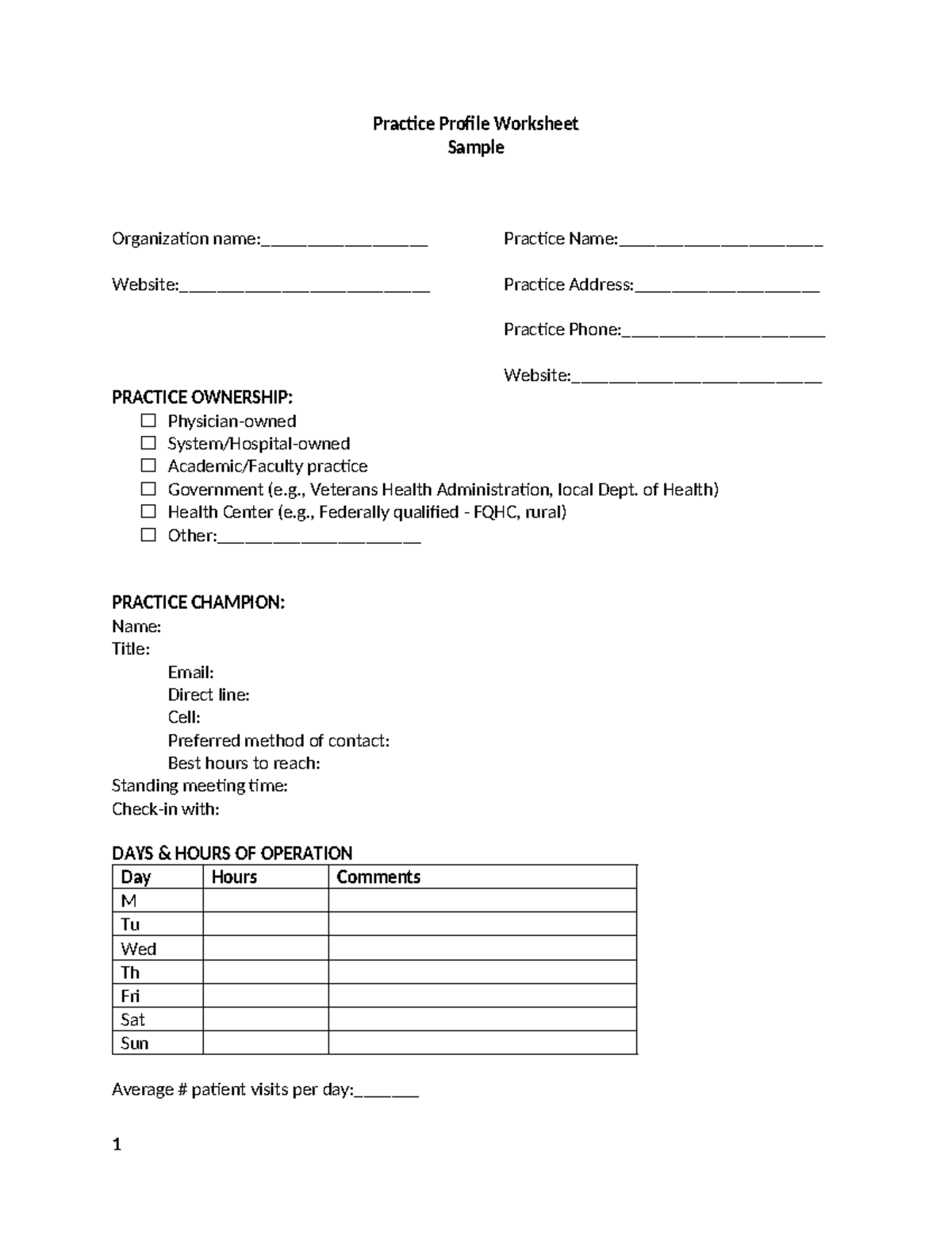 Practice-profile-template - Practice Profile Worksheet Sample ...