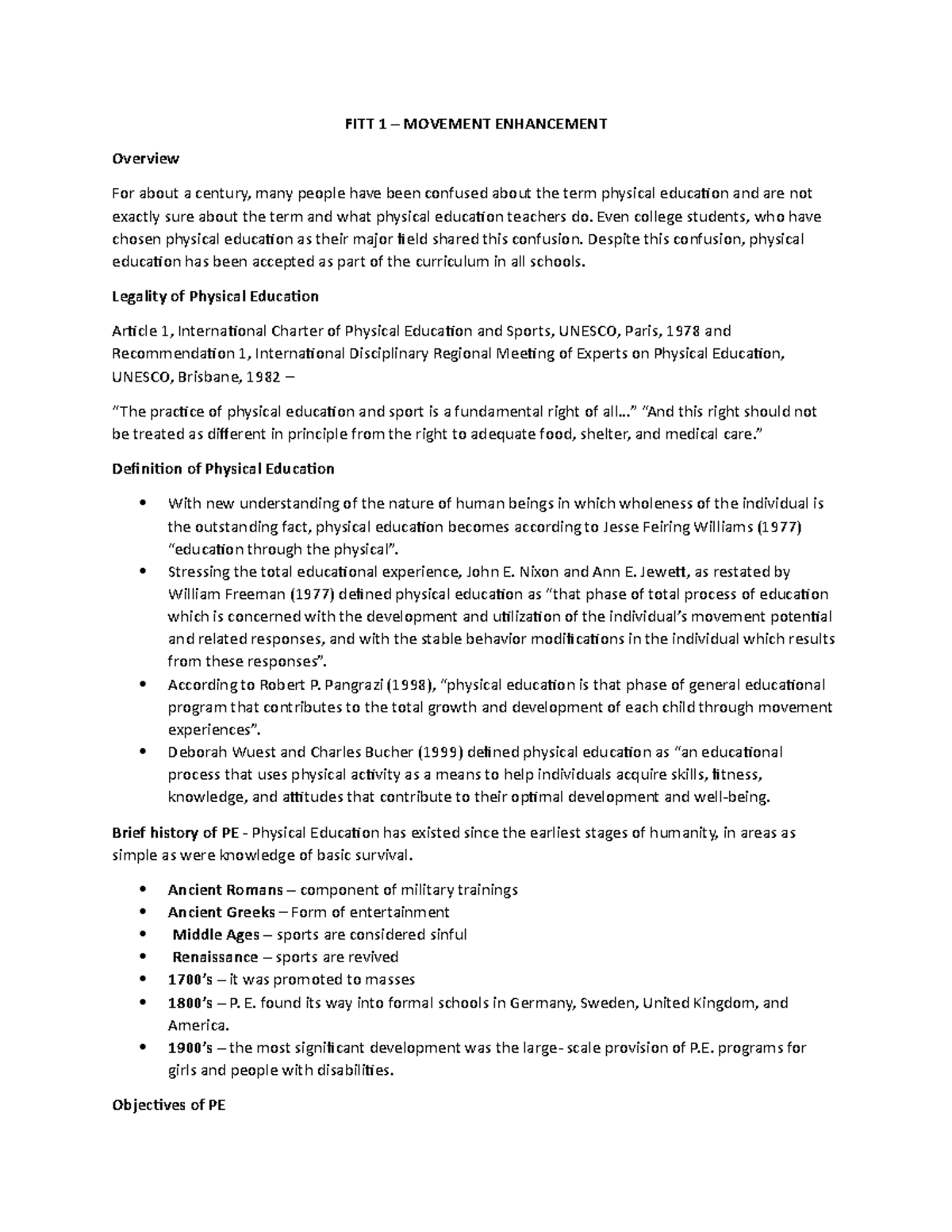 FITT 1 LECTURE NOTES FROM PRELIM TO FINALS - FITT 1 – MOVEMENT ...