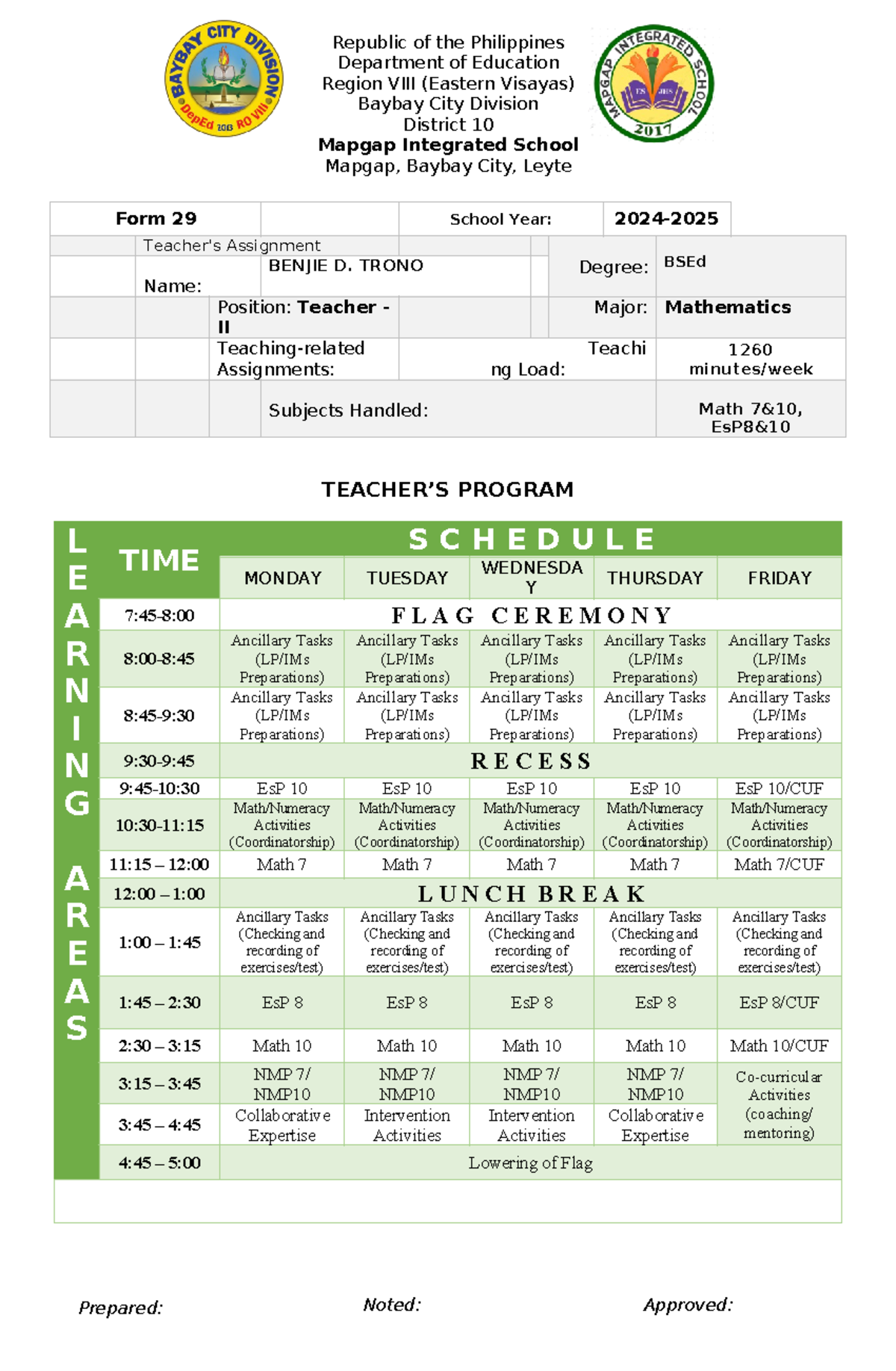 Teachers- Program-benj SY 2024-2025 - Republic of the Philippines ...
