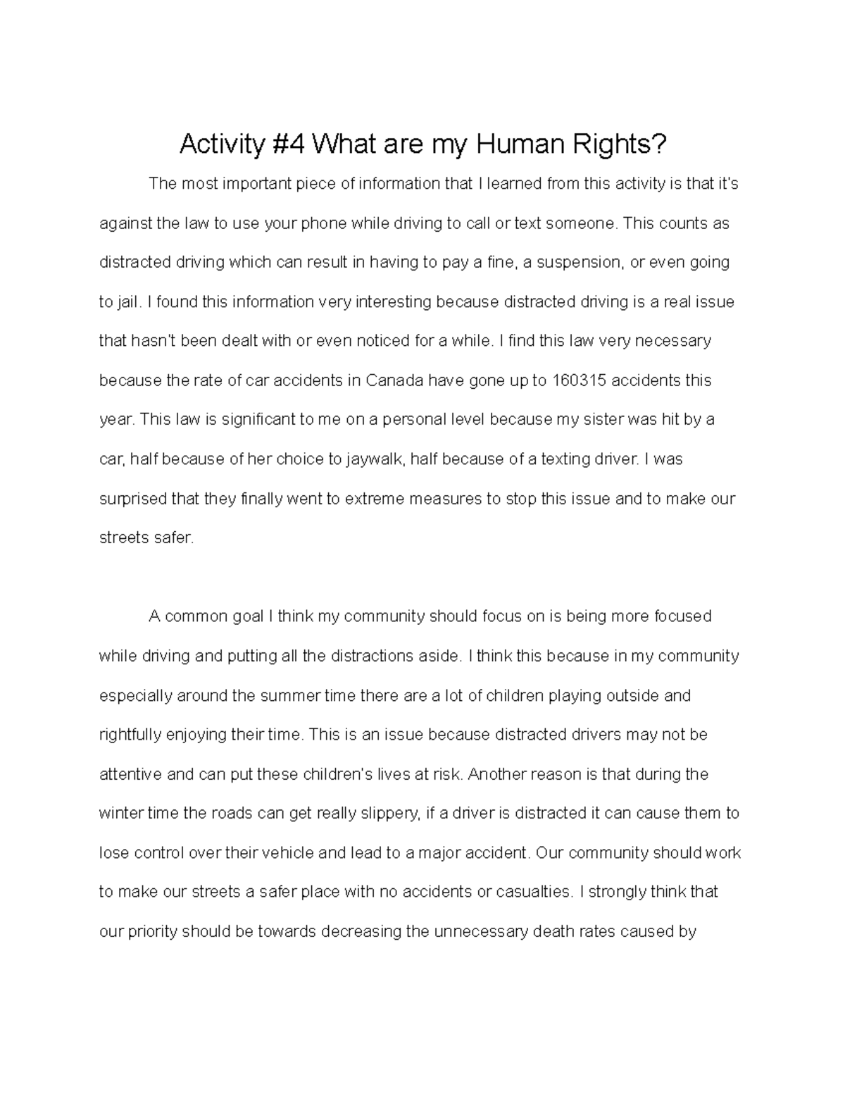 Activity #4 What are my Human Rights - Activity #4 What are my Human ...