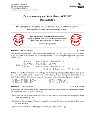 Übung Programmieren und Algorithmen 0 - TU Ilmenau, Fakultät IA FG Telematik/Rechnernetze Prof ...