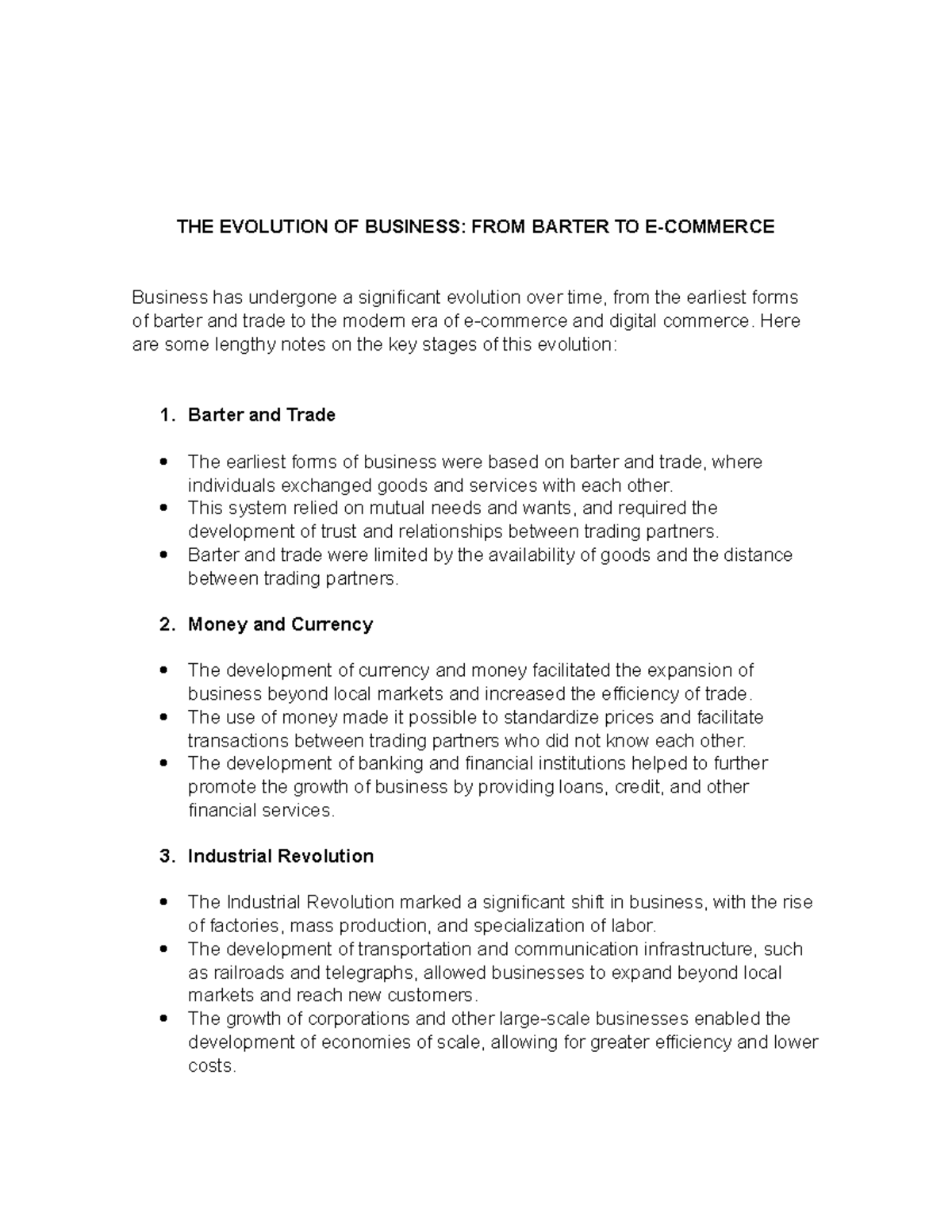 THE Evolution OF Business - THE EVOLUTION OF BUSINESS: FROM BARTER TO E ...