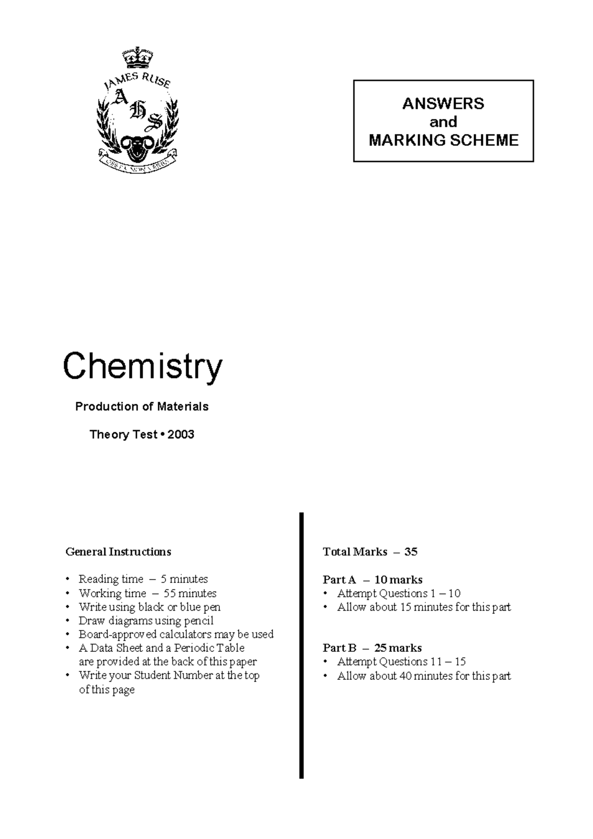 2003 James Ruse Chem Task 1 Solutions - Chemistry Production of ...