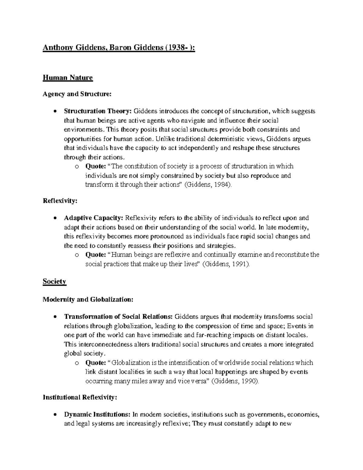 Antony Giddens summary - Anthony Giddens, Baron Giddens (1938- ): Human ...