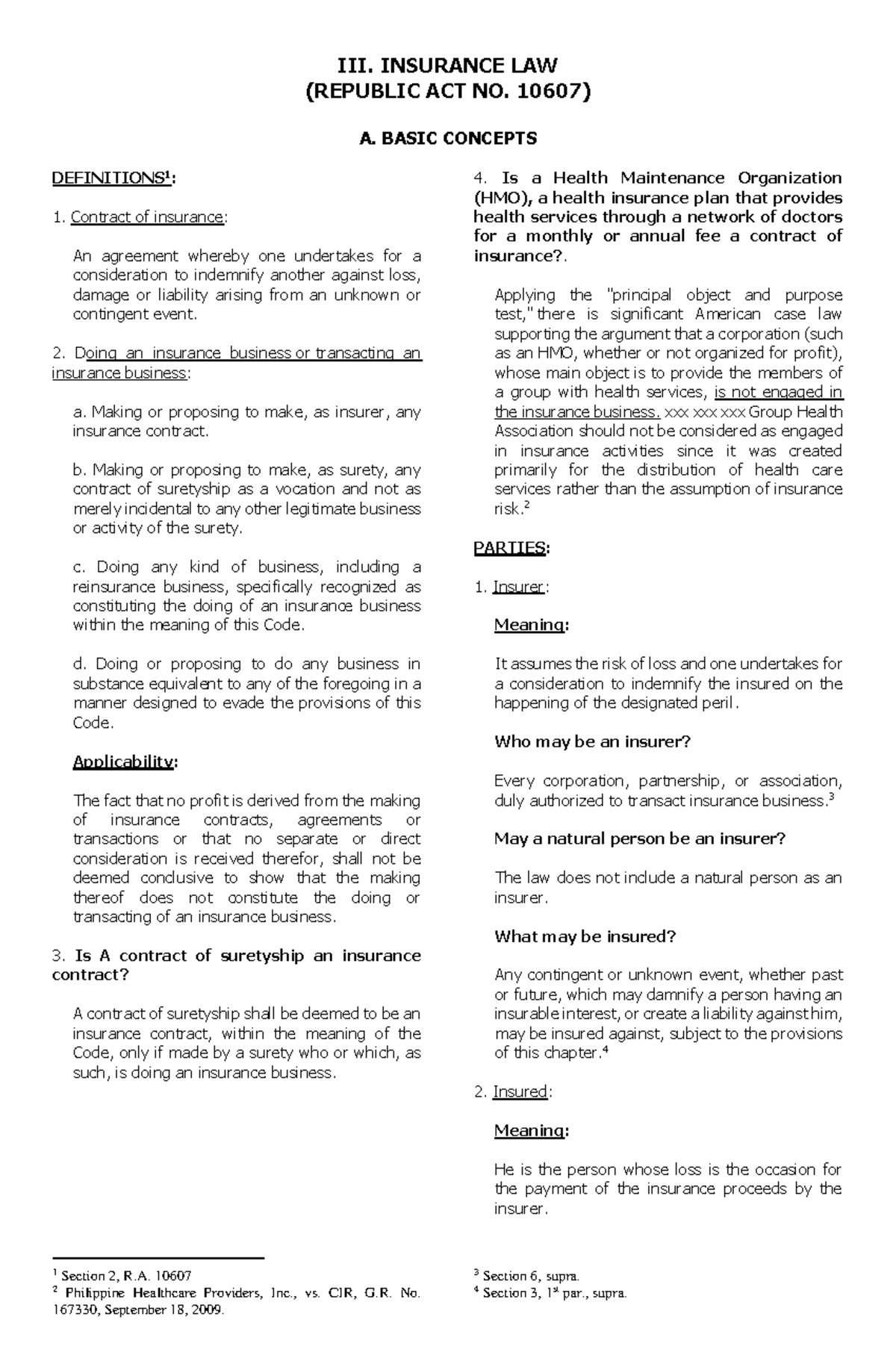 Insurance CODE - NONE - III. INSURANCE LAW (REPUBLIC ACT NO. 10607) A ...