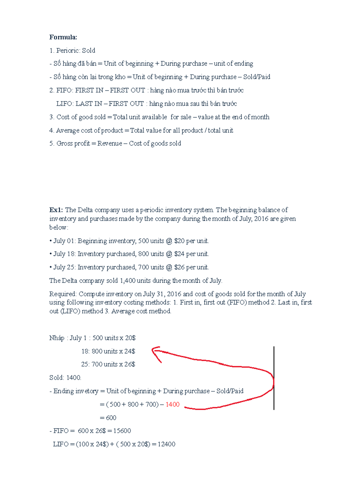 Ôn thi kế toán tài chính - Formula: Perioric: Sold Số hàng đã bán ...