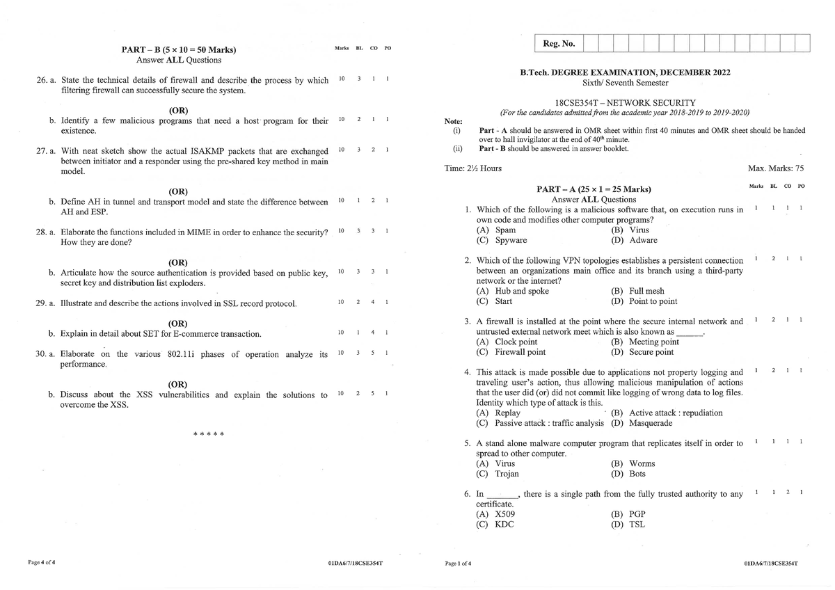 NS3 - Previous year question papers - Network Security - Studocu