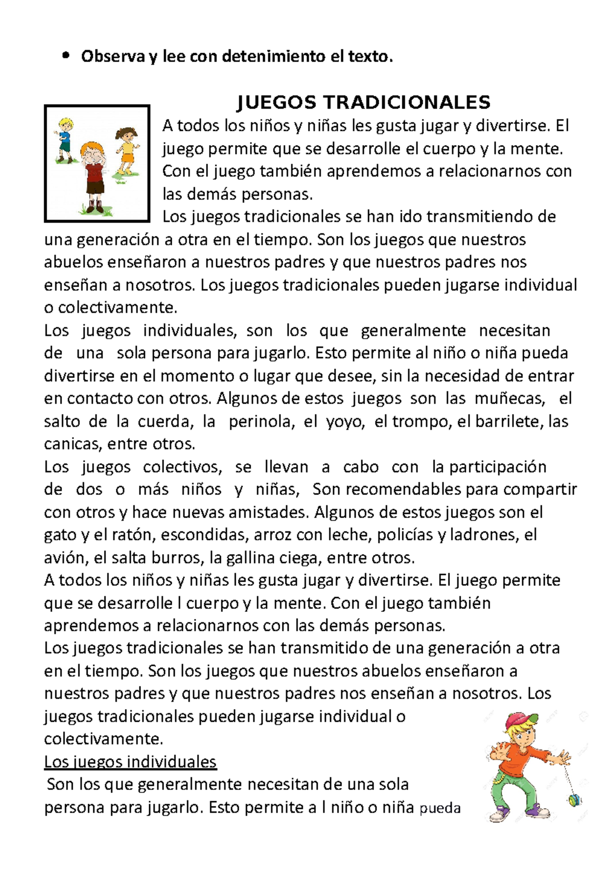 E11 Ficha D1 COM Leemos Y Jugamos Juegos Tradicionales - Observa y lee ...