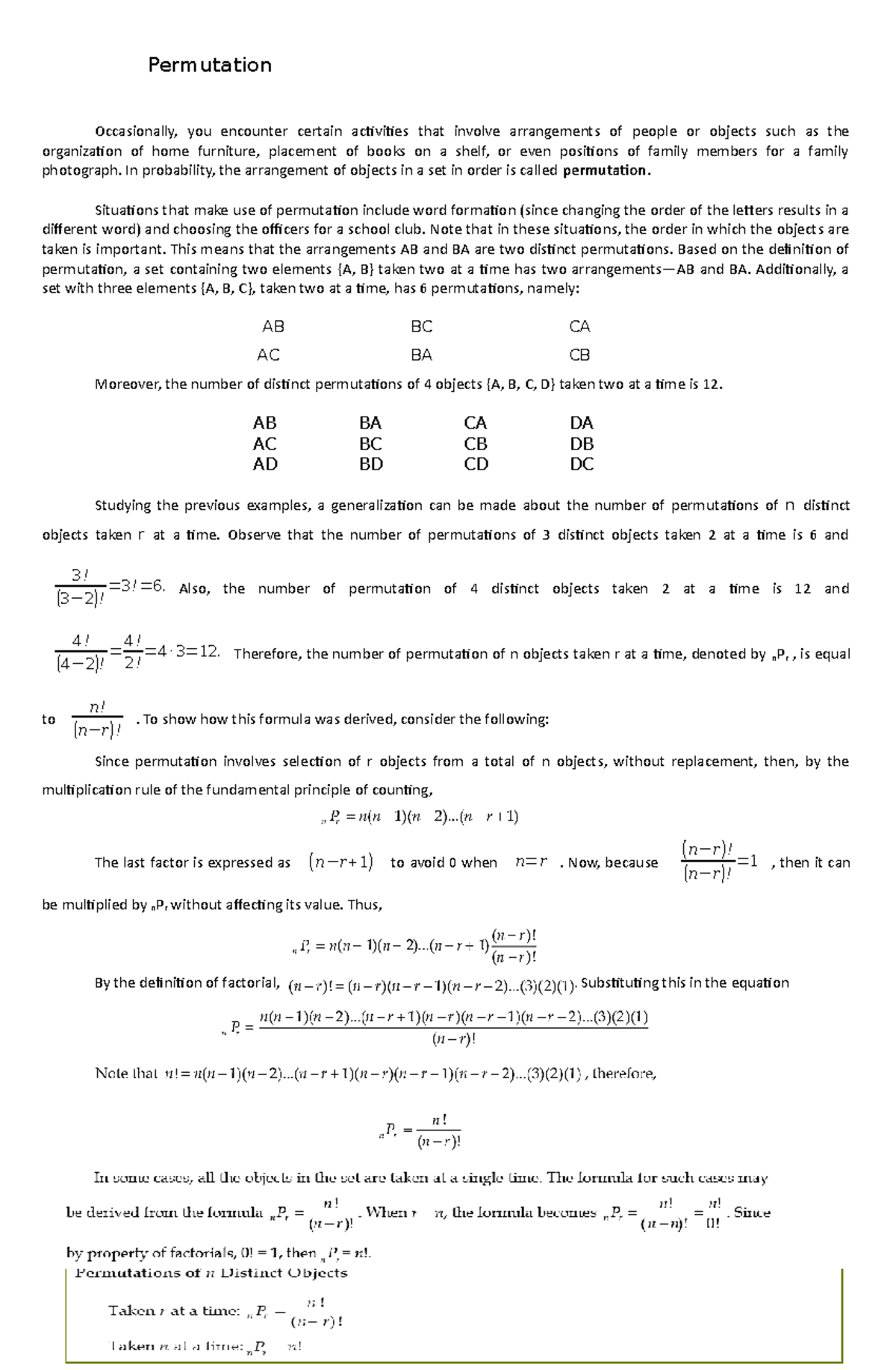 Permutation - Grade 11 - Permutation Occasionally, you encounter ...