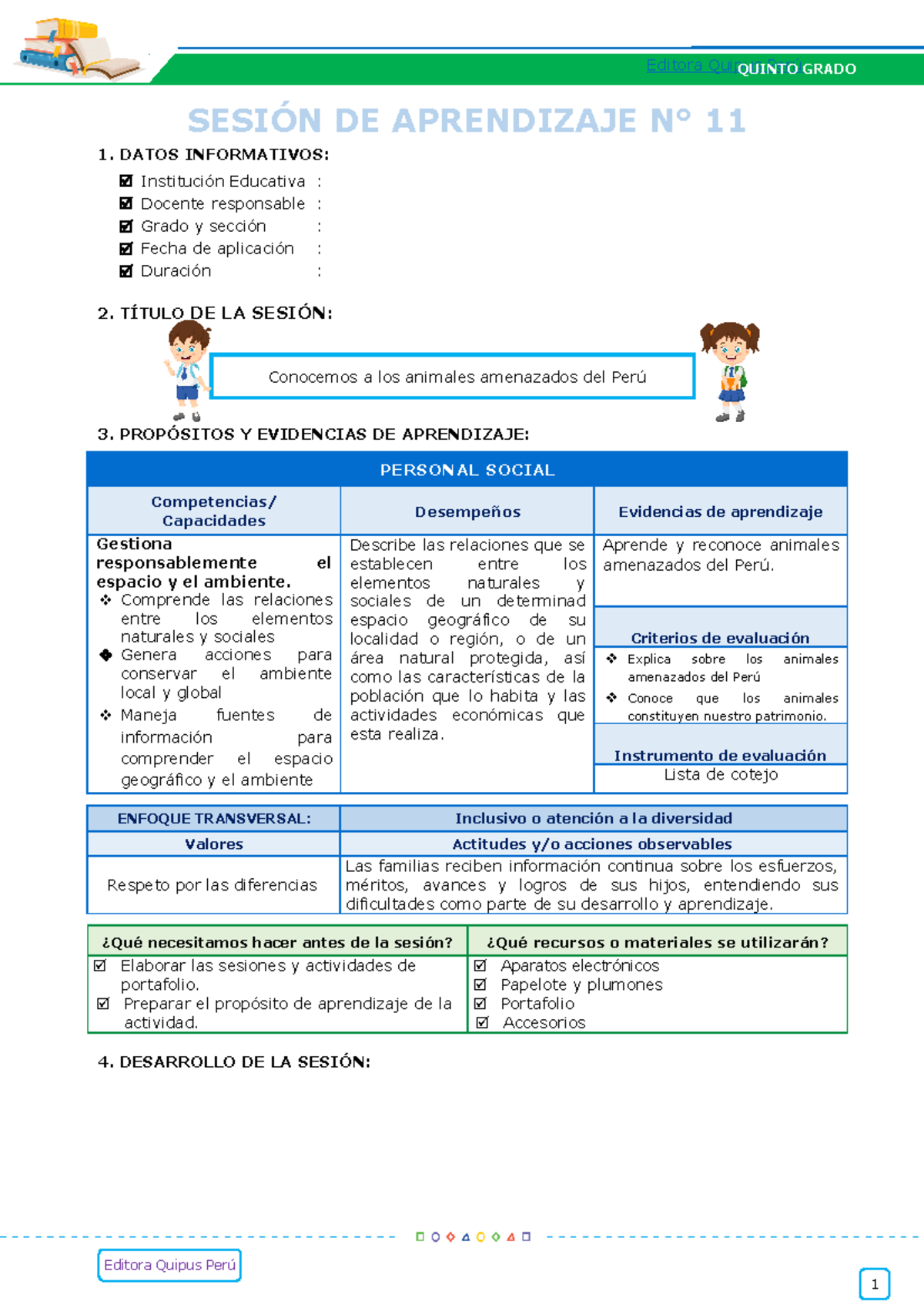 1.- Sesiones de aprendizaje - EDA VII Semana 2 - Editora Quipus Perú - SESIÓN DE APRENDIZAJE N ...