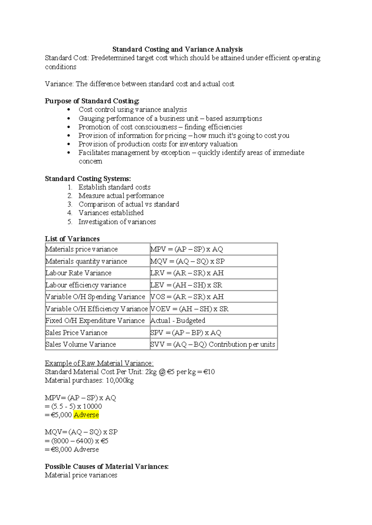 Standard Costing and Variance Analysis - Standard Costing and Variance ...