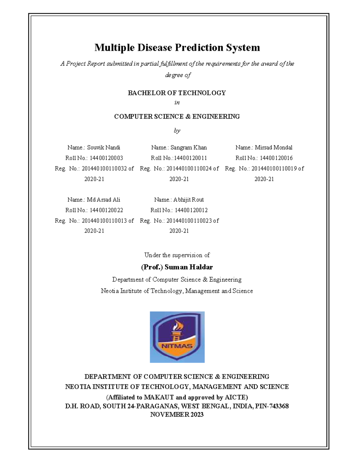 Report 7 - Multiple Disease Prediction System A Project Report submitted in partial fulfillment ...