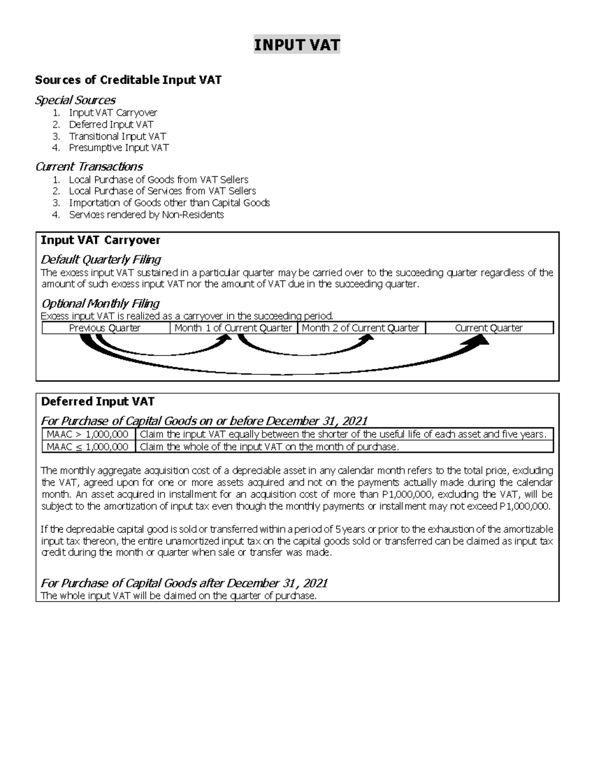 Input VAT - Scanned book - INPUT VAT Sources of Creditable Input VAT ...