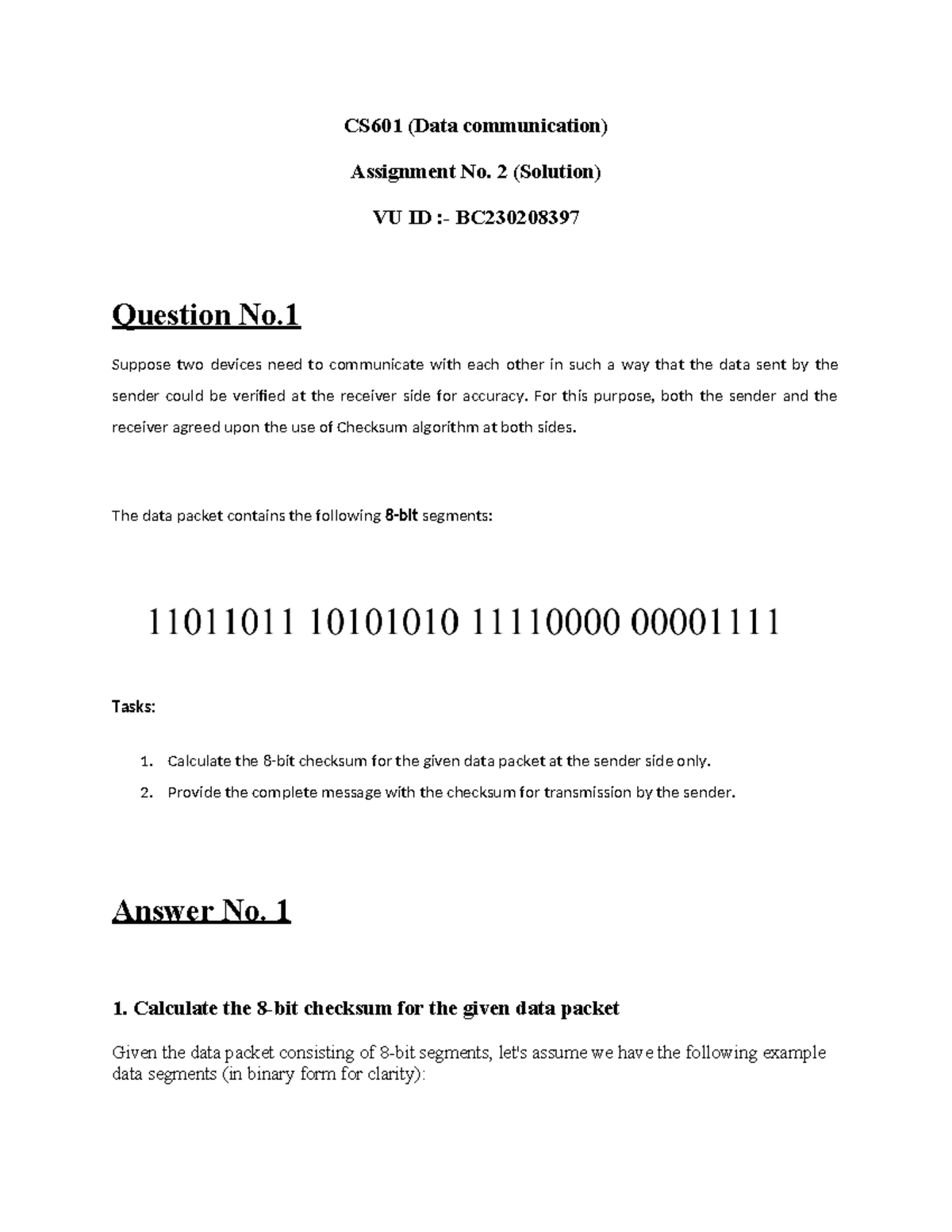 Cs601 assignment no. 2 solution - CS601 (Data communication) Assignment ...