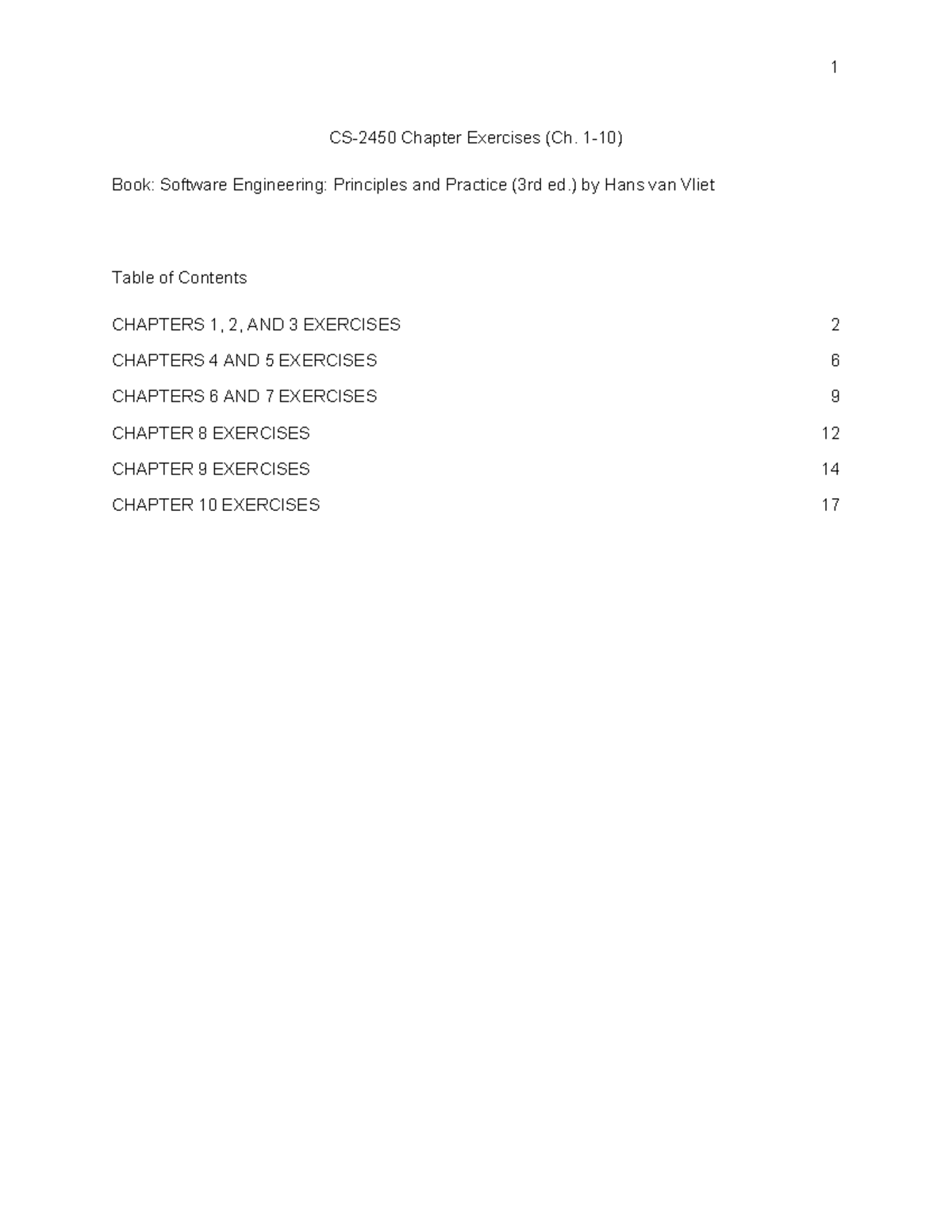 CS2450 Chapter Exercsises - 1-10) Book: Software Engineering ...