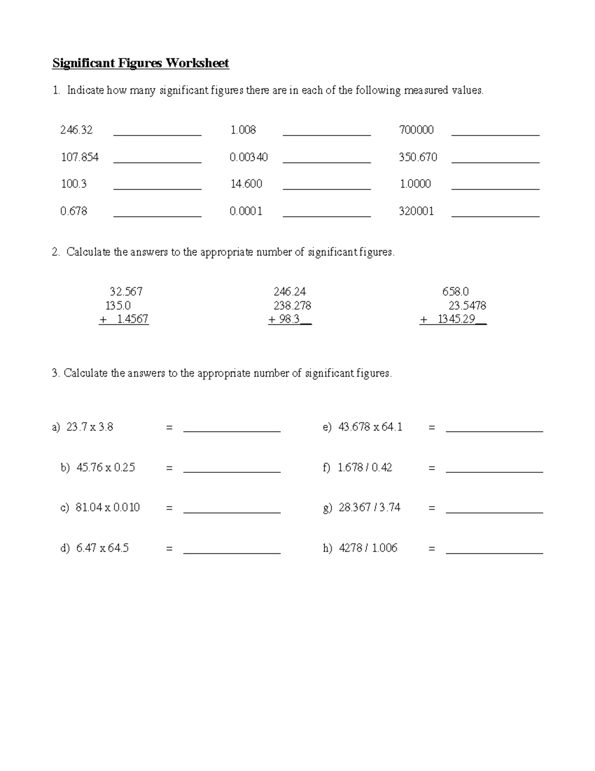 Worksheet Sig Fig 9 11 08 - Significant Figures Worksheet Indicate how ...