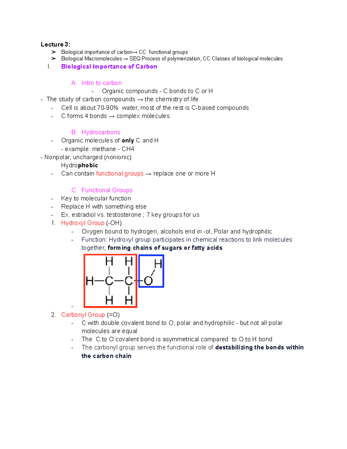 Lecture 3 Biological Importance of Carbon - Lecture 3: Biological ...