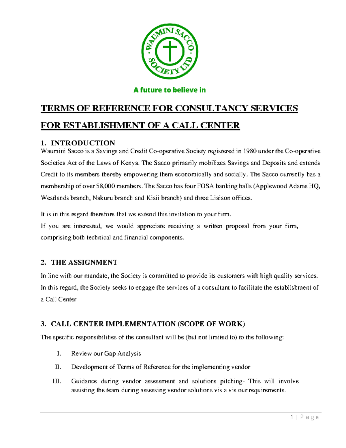 CALL Center- Consultant TOR - 1 | P a g e TERMS OF REFERENCE FOR CONSULTANCY SERVICES FOR - Studocu