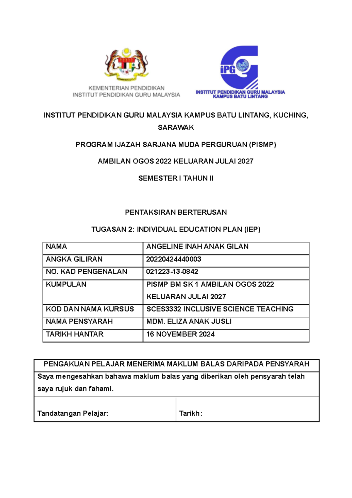 T2 Individual Education Plan - INSTITUT PENDIDIKAN GURU MALAYSIA KAMPUS ...