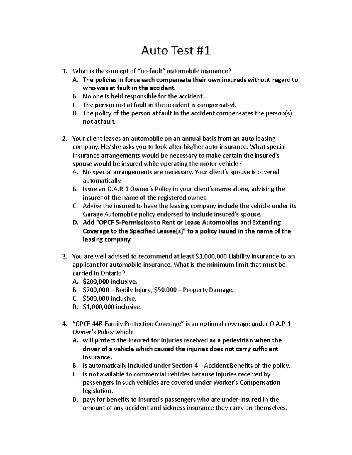 Auto Test 1 (Solution) - This topic covers questions from the auto exam ...