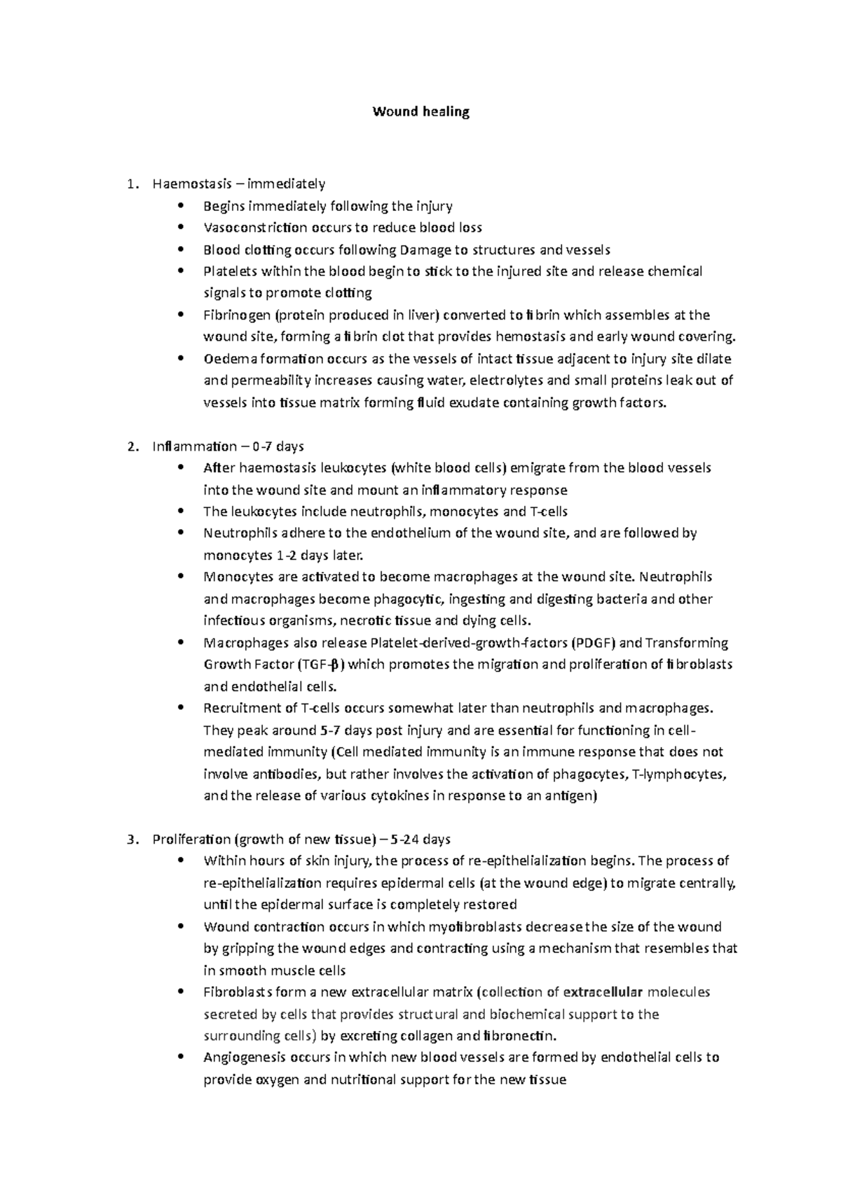 Lecture notes, Wound healing - Wound healing Haemostasis – immediately ...