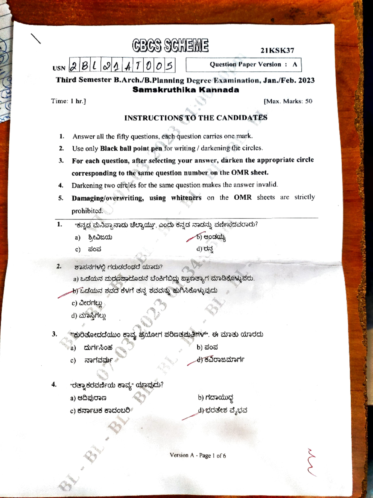Kannada Assignment 3 - GBCS SGHEME usN 2 8La|a|7|005 Question Paper Version: A 21KSK Third ...