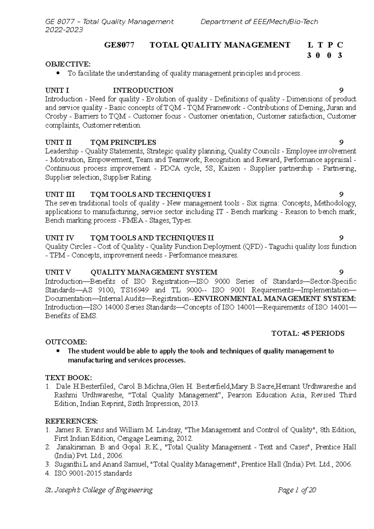 TQM -Question bank-final 1 - 2022- GE8077 TOTAL QUALITY MANAGEMENT L T ...
