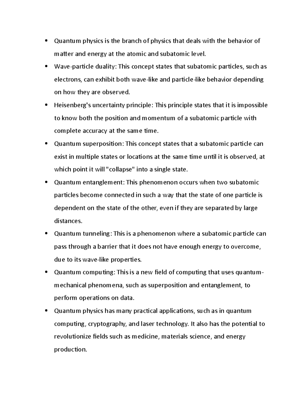 Quantum Physics - Wave-particle duality: This concept states that ...