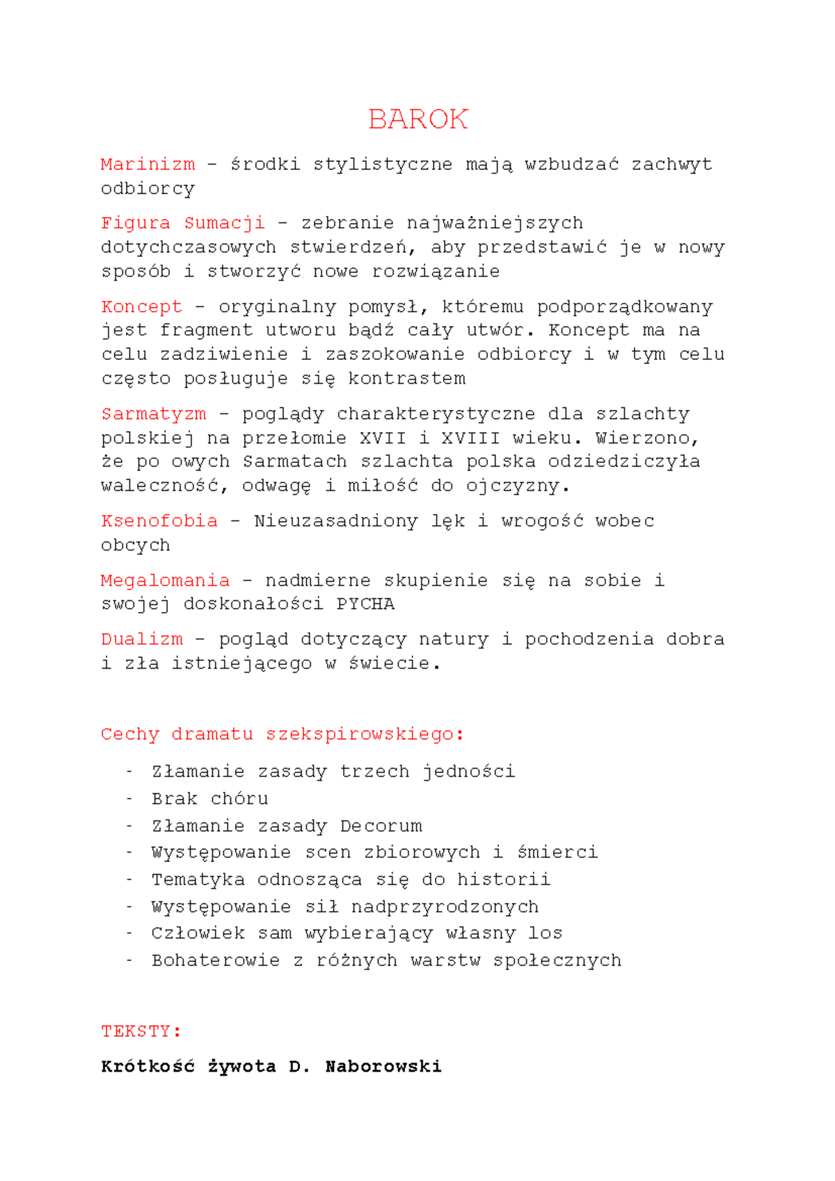 Barok - BAROK Marinizm - środki stylistyczne mają wzbudzać zachwyt odbiorcy Figura Sumacji ...