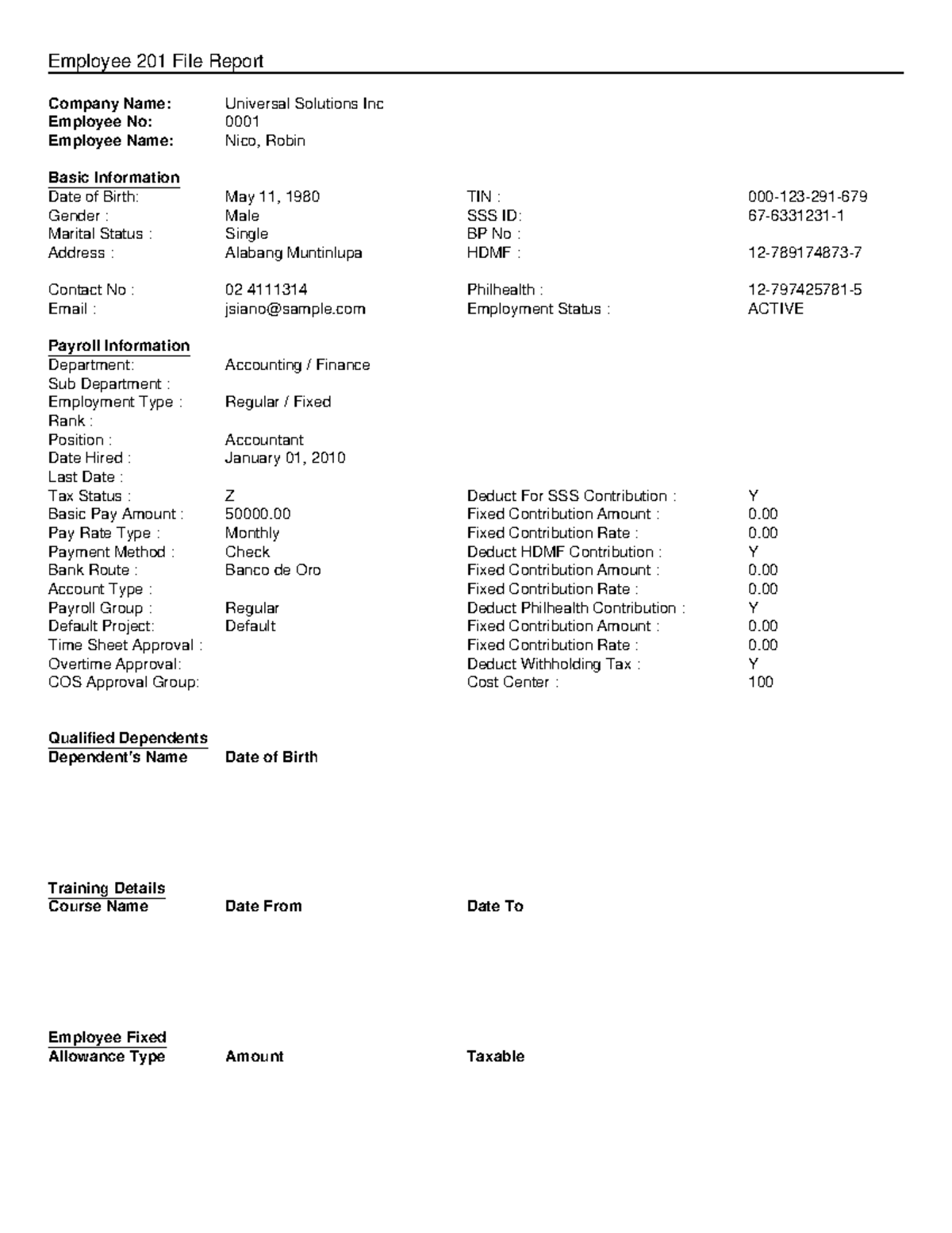 Employee 201 File - files - Employee 201 File Report Company Name ...