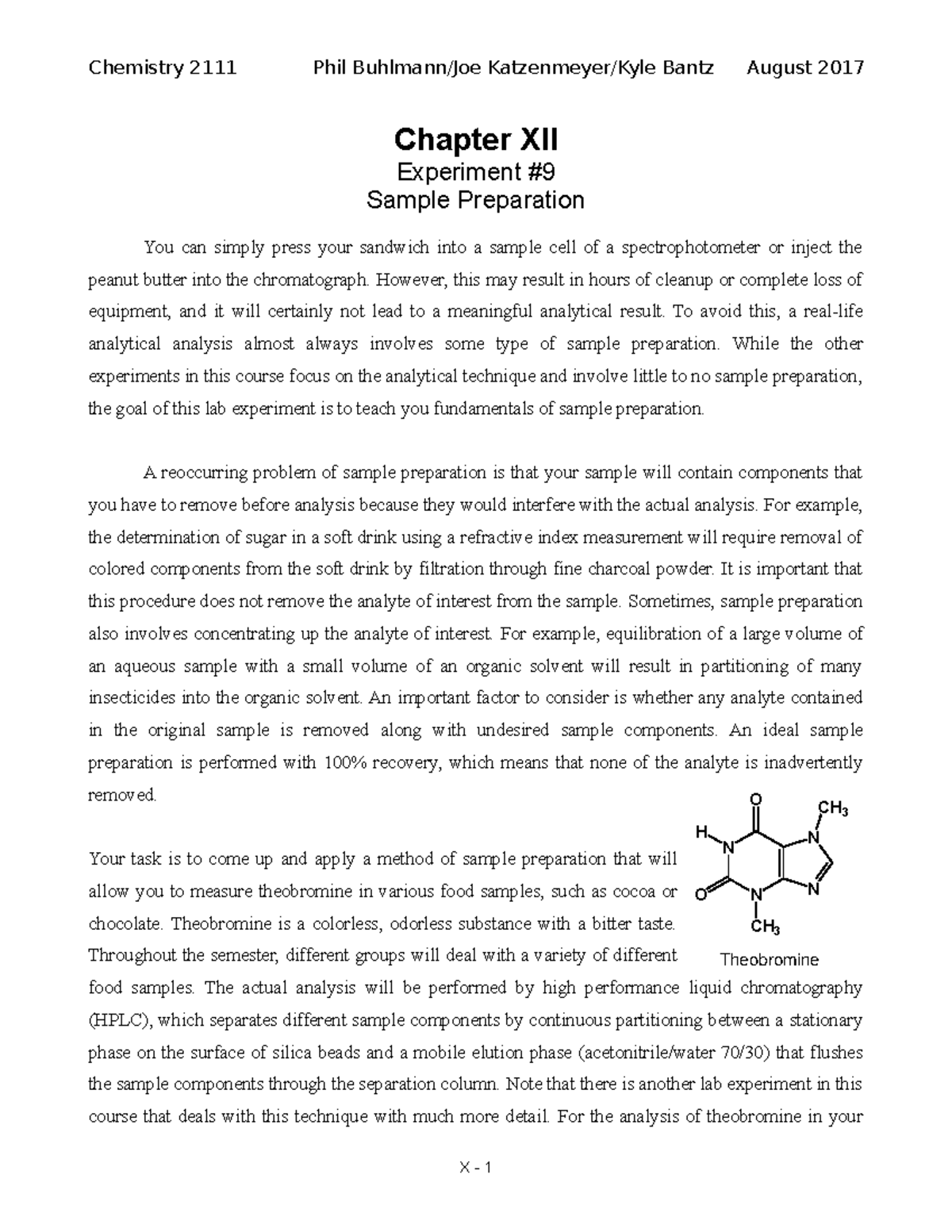 2111 Chap 12 Sample Prep - Chemistry 2111 Phil Buhlmann/Joe Katzenmeyer ...