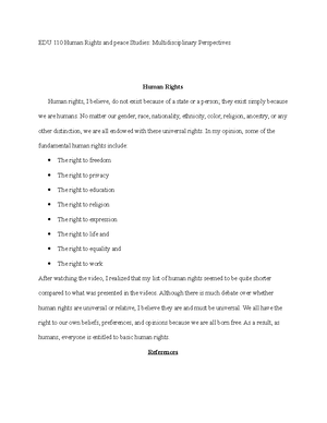 Quiz1 - Human Rights Quiz 1 - EDU 110: Human Rights and Peace Studies ...