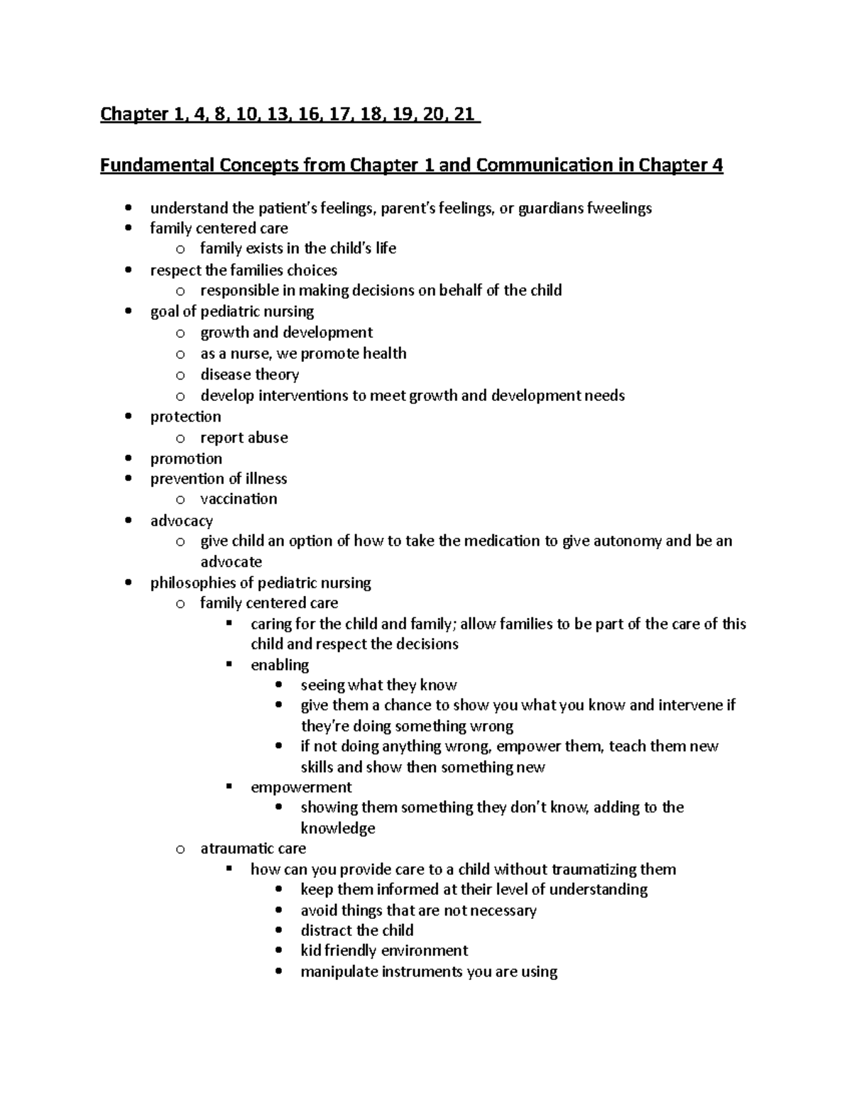 Exam 1 Study Guide Peds - lecture notes for exam 1 - Chapter 1, 4, 8 ...