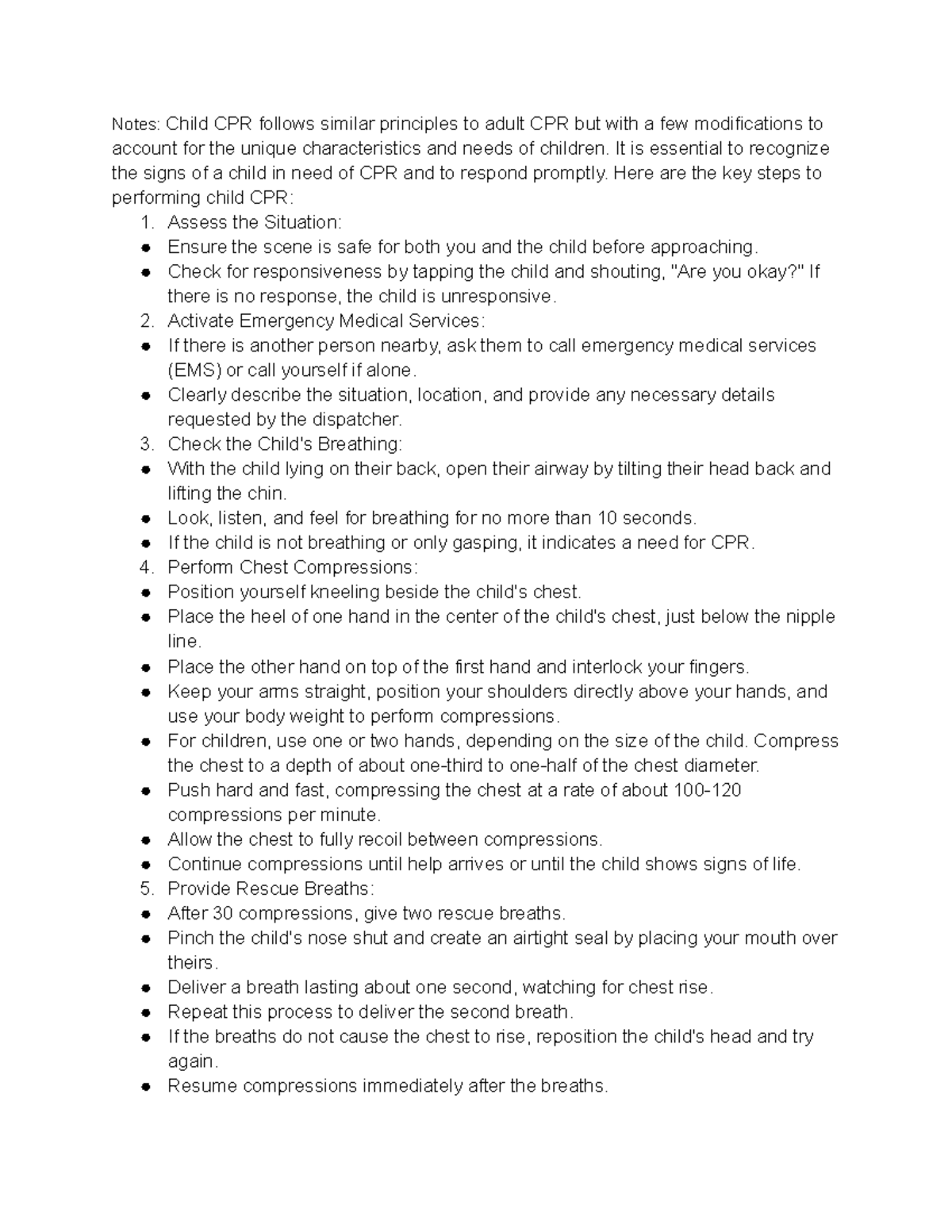 Child CPR: Key Steps and Guidelines - Studocu