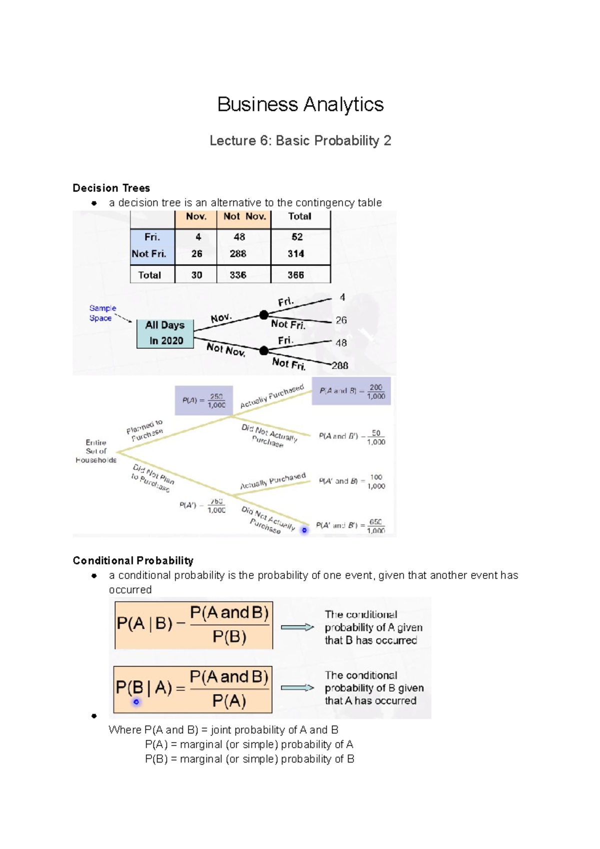 Lecture 6 Basic Probability 2 - Business Analytics Lecture 6: Basic Probability 2 Decision Trees ...