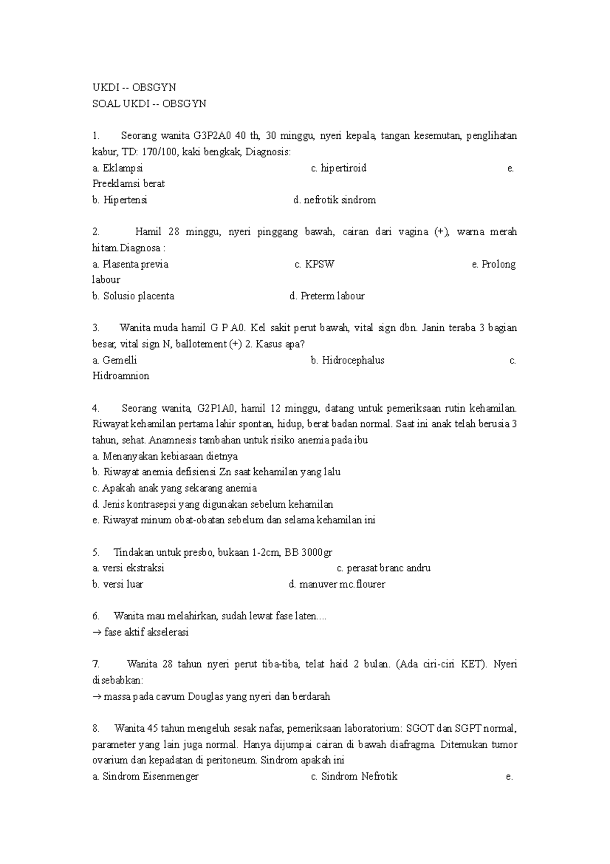 Soal ukdi obsgyn 4 - kumpulan soal - UKDI - OBSGYN SOAL UKDI - OBSGYN ...