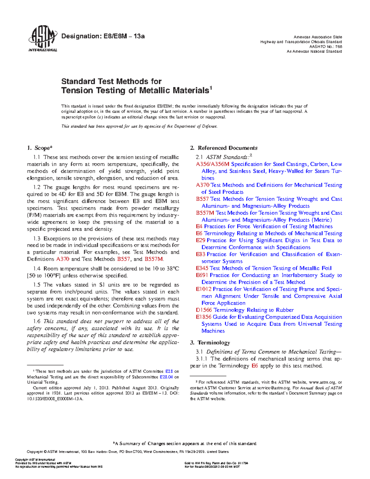 Standard Test Methods ASTM-E-8-yr-13 - Designation: E8/E8M − 13a ...