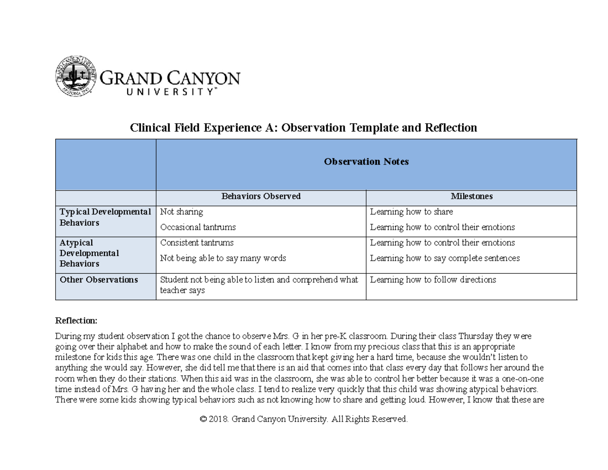 Week2 Observation - Coursework - Clinical Field Experience A ...