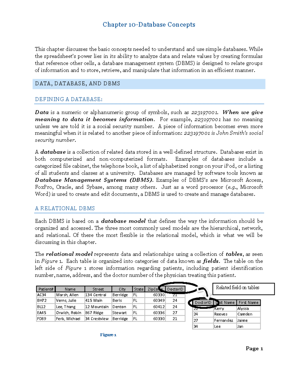 Chapter 10 Database Concepts-1 - This chapter discusses the basic ...