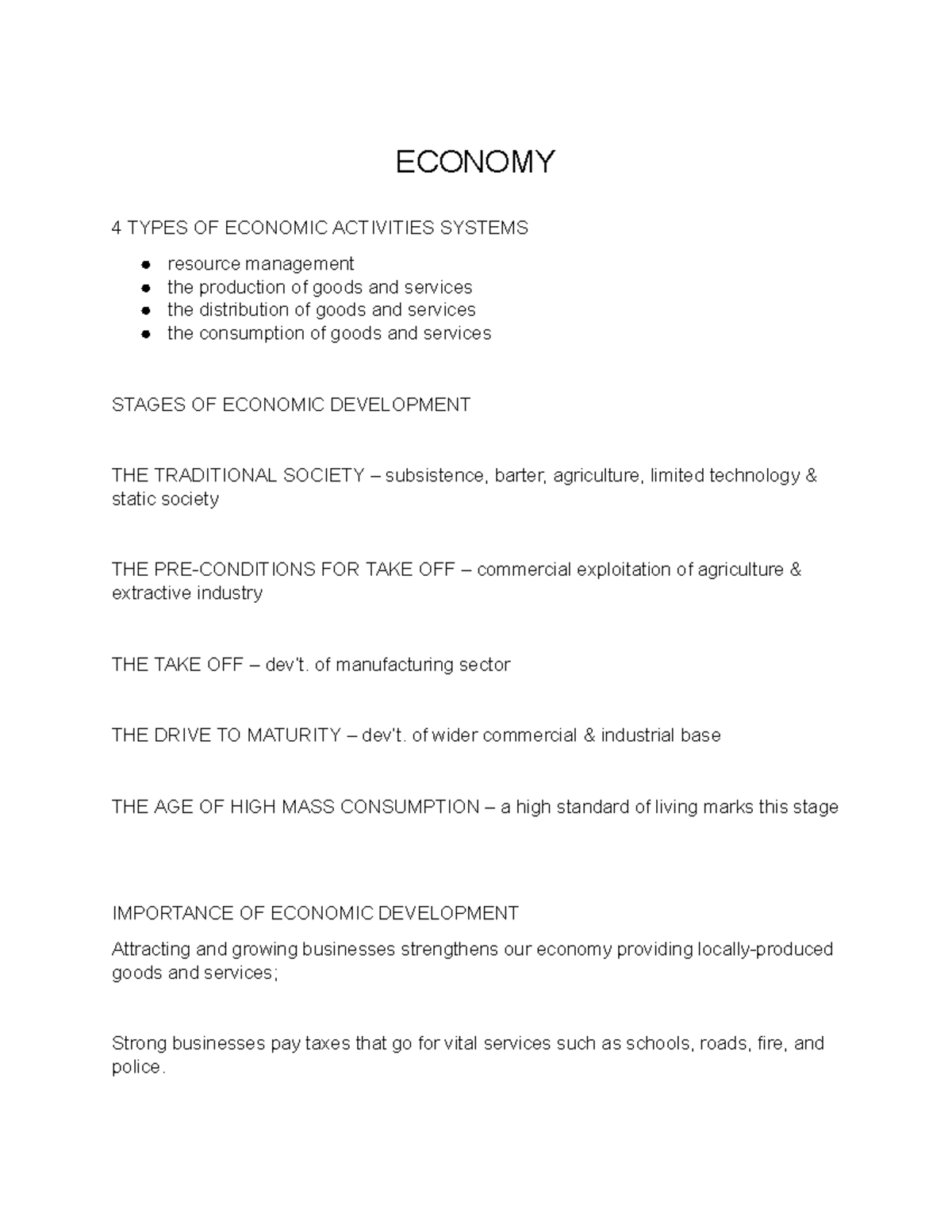 Economic Development Introduction PART 2 - ECONOMY 4 TYPES OF ECONOMIC ...